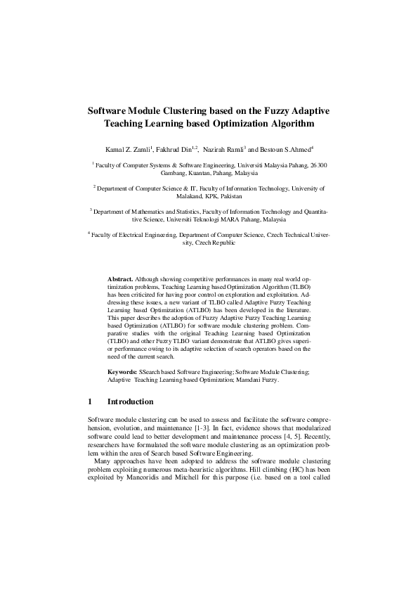 (PDF) Software Module Clustering Based on the Fuzzy Adaptive Teaching Learning Based ...