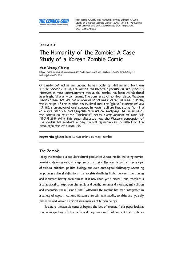 (PDF) The Humanity of the Zombie: A Case Study of a Korean Zombie Comic