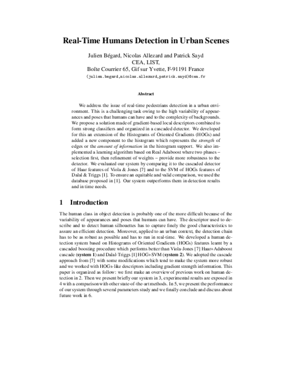 (PDF) Real-Time Humans Detection in Urban Scenes