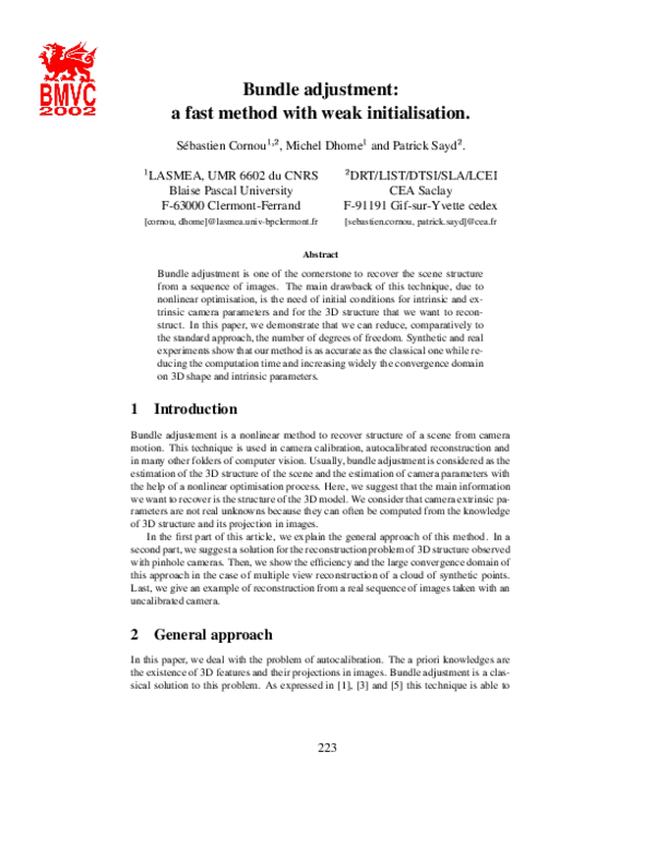 (PDF) Bundle adjustment: a fast method with weak initialisation