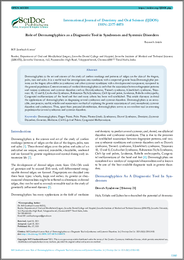 (PDF) Role of Dermatoglyphics as a Diagnostic Tool in Syndromes and ...
