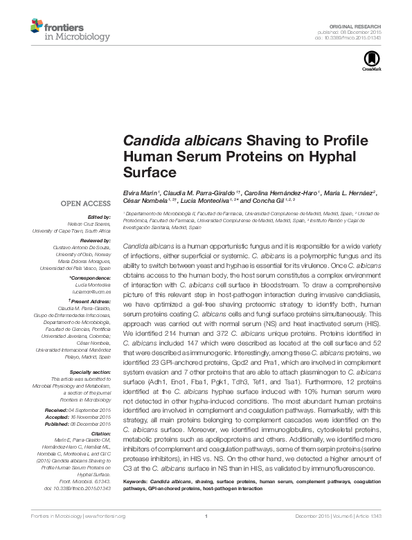 (PDF) Candida albicans Shaving to Profile Human Serum Proteins on ...