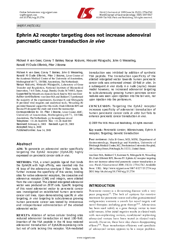 (PDF) Ephrin A2 receptor targeting does not increase adenoviral ...