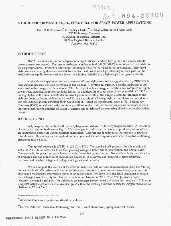 (PDF) A high performance H2Cl2 fuel cell for space power applications