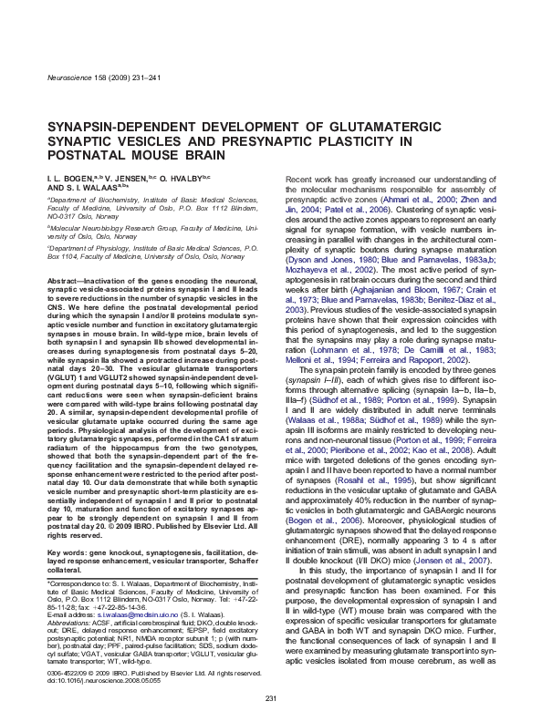 (PDF) Synapsin-dependent development of glutamatergic synaptic vesicles ...