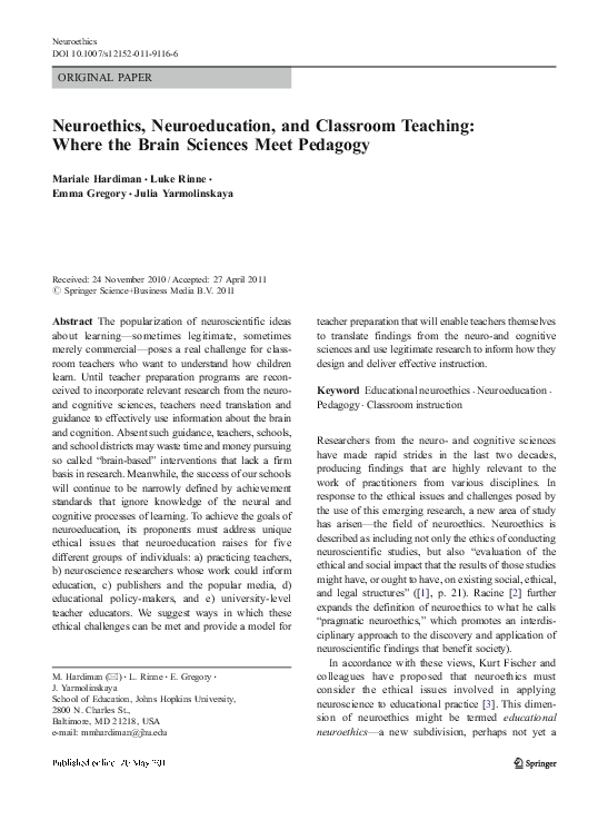(PDF) Informing Pedagogy Through the Brain-Targeted Teaching Model ...