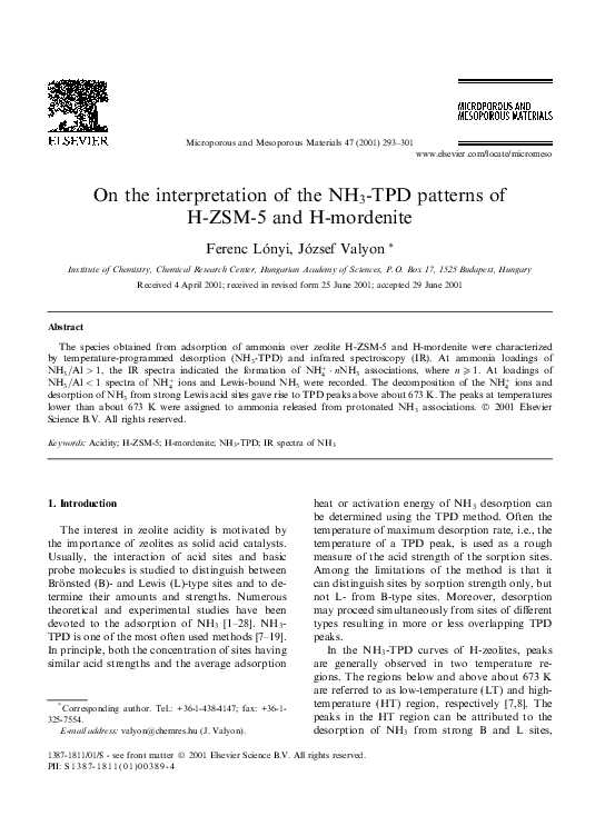 (PDF) On the interpretation of the NH3-TPD patterns of H-ZSM-5 and H ...