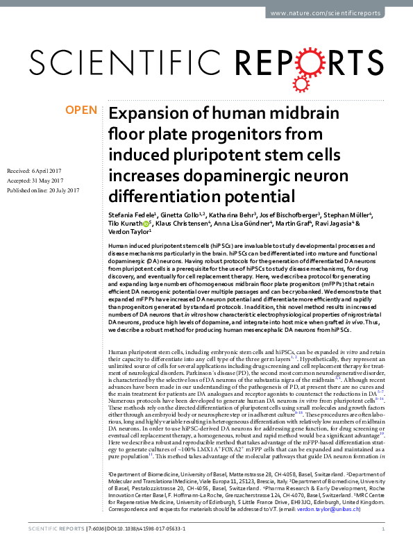 (PDF) Expansion of human midbrain floor plate progenitors from induced ...