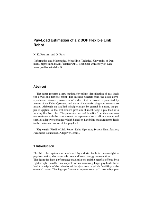 (PDF) Pay-load estimation of a 2 DOF flexible link Robot | Niels Kjølstad Poulsen - Academia.edu