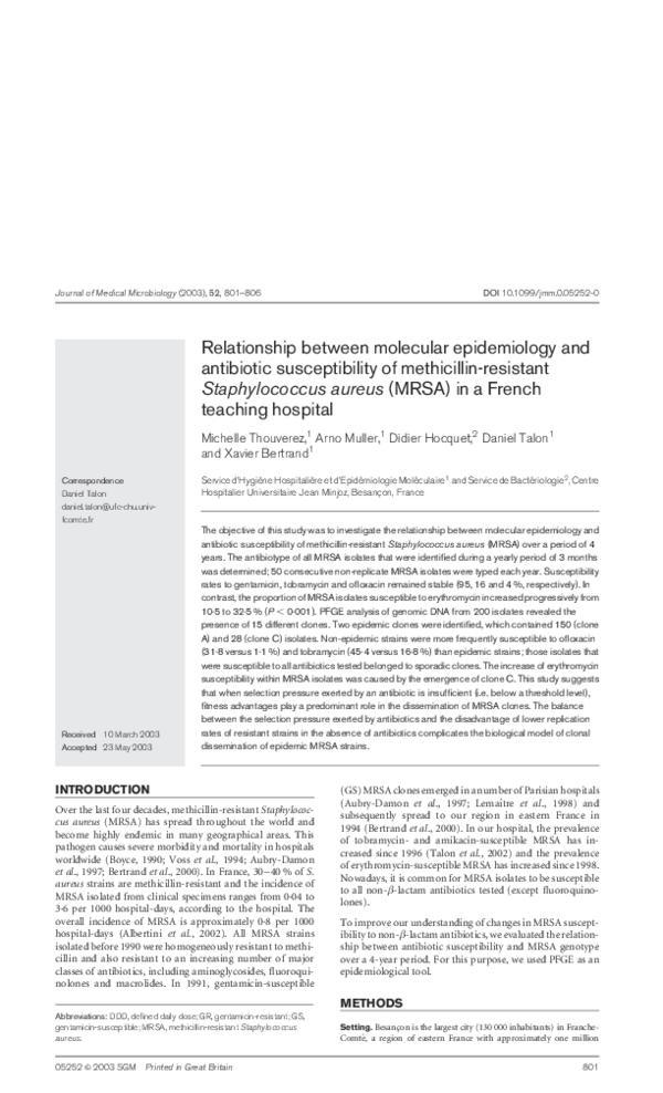 (PDF) Relationship between molecular epidemiology and antibiotic susceptibility of methicillin ...