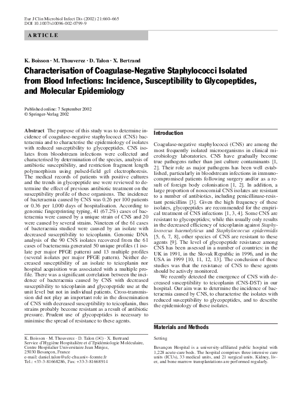 (PDF) Characterisation of Coagulase-Negative Staphylococci Isolated ...