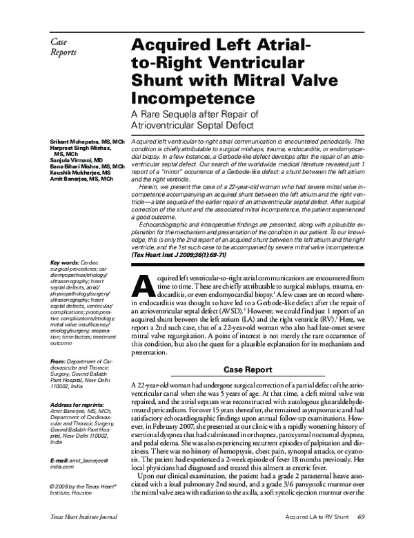 (PDF) Acquired left atrial-to-right ventricular shunt with mitral valve ...