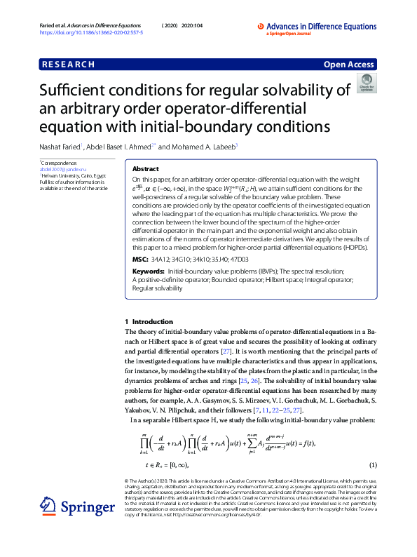 (PDF) Sufficient conditions for regular solvability of an arbitrary order operator-differential ...