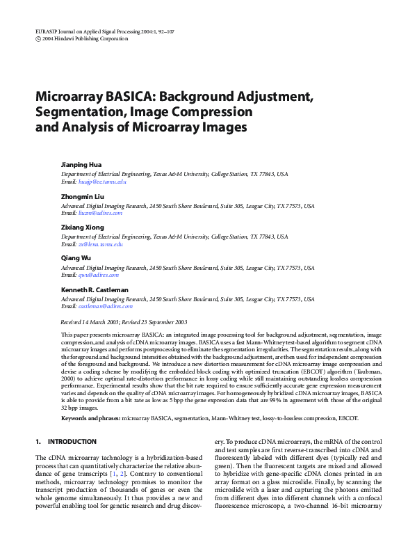 (PDF) Microarray BASICA: background adjustment, segmentation, image ...