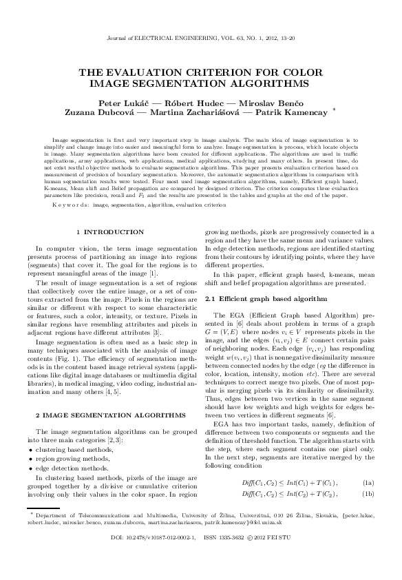 Pdf The Evaluation Criterion For Color Image Segmentation Algorithms 3660