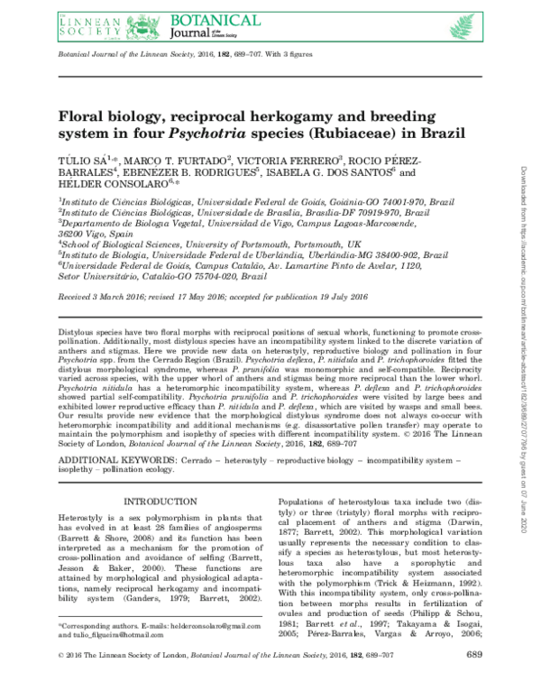 (PDF) Floral biology, reciprocal herkogamy and breeding system in ...