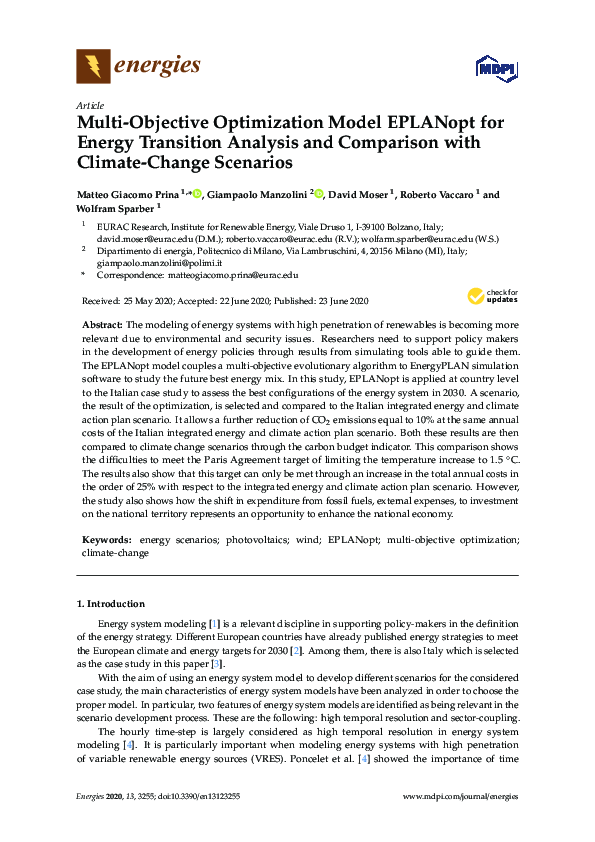 Pdf Multi Objective Optimization Model Eplanopt For Energy Transition Analysis And Comparison