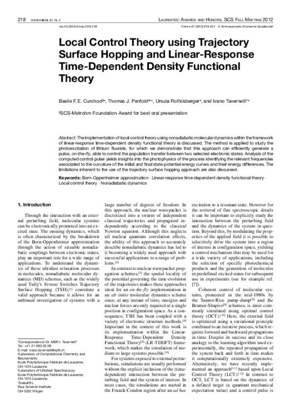 (PDF) Local Control Theory using Trajectory Surface Hopping and Linear-Response Time-Dependent ...
