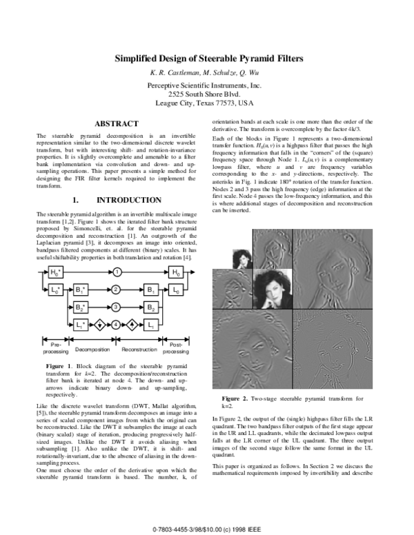(PDF) Simplified design of steerable pyramid filters