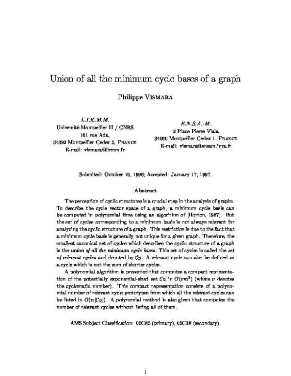 (PDF) Union of all the Minimum Cycle Bases of a Graph