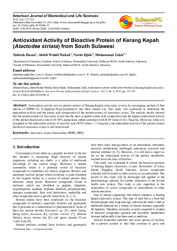 (PDF) Antioxidant Activity of Bioactive Protein of Kerang Kepah ...
