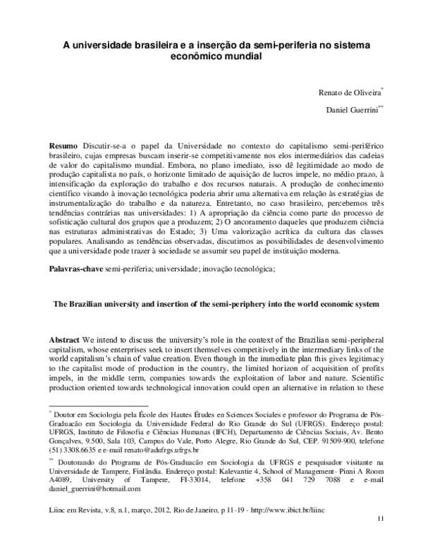 (PDF) A universidade brasileira e a inserção da semi-periferia no ...