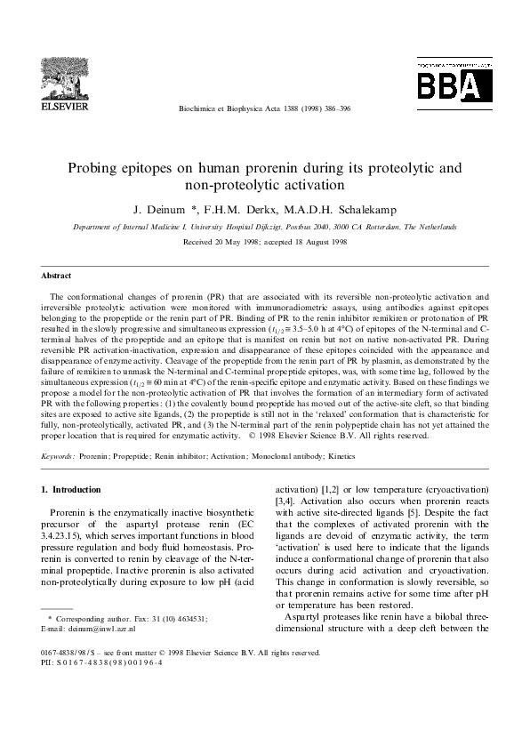 (PDF) Probing epitopes on human prorenin during its proteolytic and non ...