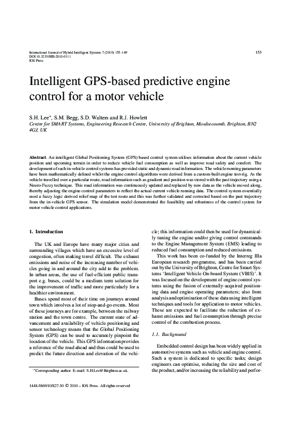 (PDF) Intelligent GPS-based predictive engine control for a motor vehicle