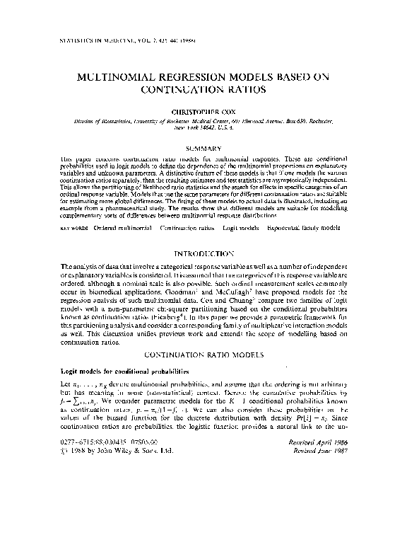 (PDF) Multinomial regression models based on continuation ratios
