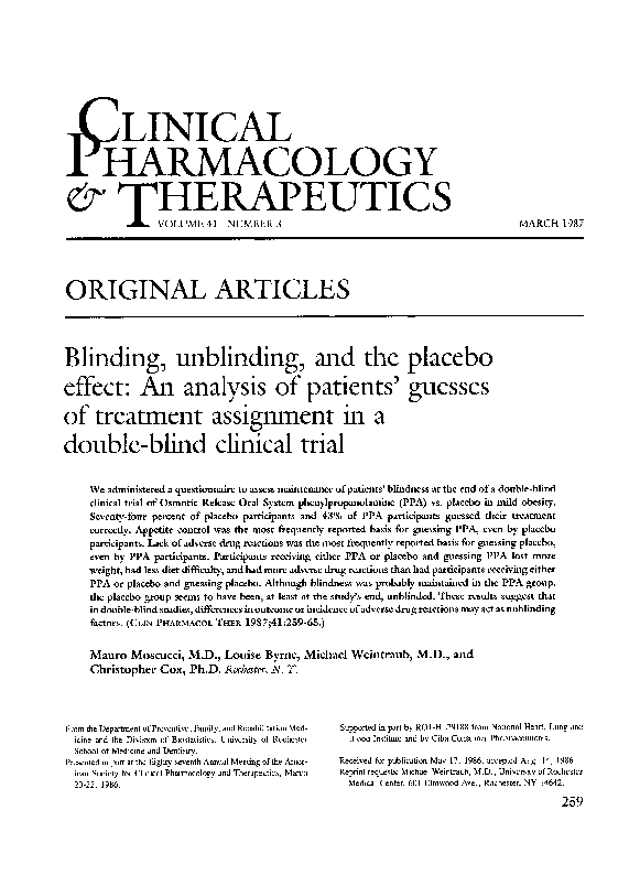 (PDF) Blinding, unblinding, and the placebo effect: An analysis of ...