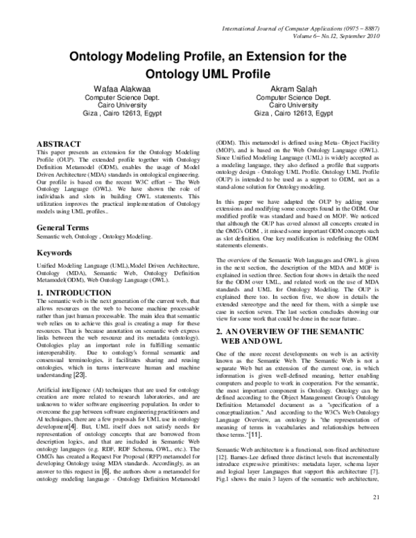 (PDF) Ontology modeling profile, an extension for the ontology uml profile