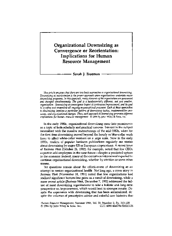 (PDF) Organizational downsizing as convergence or reorientation ...