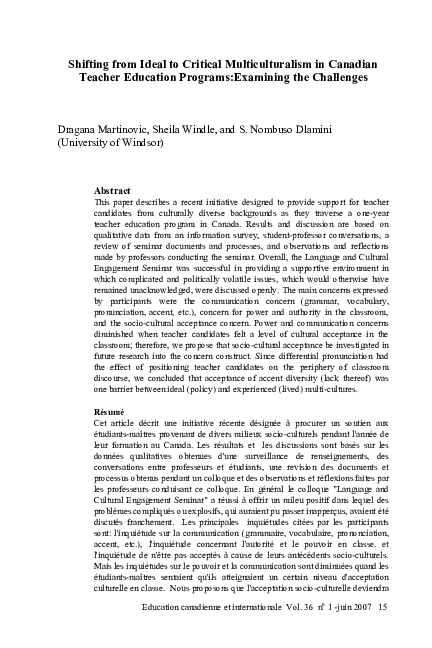 (PDF) Shifting from Ideal to Critical Multiculturalism in Canadian ...