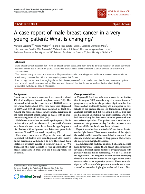 (PDF) A case report of male breast cancer in a very young patient: What ...