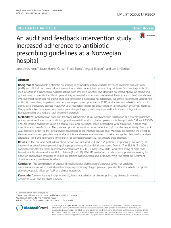 (PDF) An audit and feedback intervention study increased adherence to ...