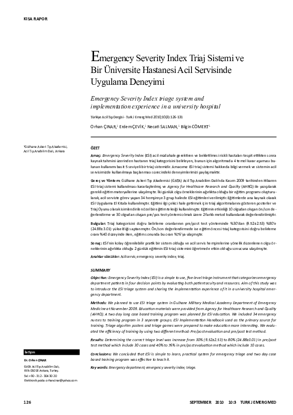 (PDF) Emergency Severity Index triage system and implementation ...