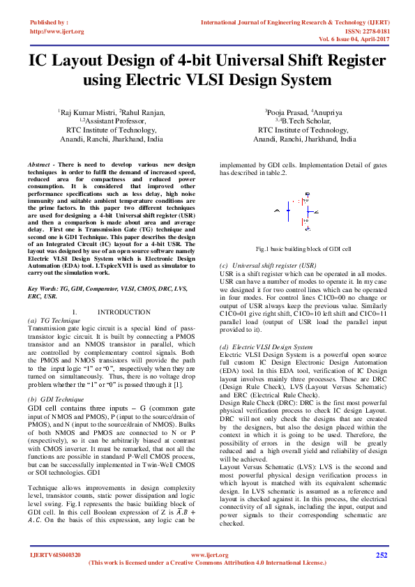 Pdf Ic Layout Design Of 4 Bit Universal Shift Register Using Electric Vlsi Design System