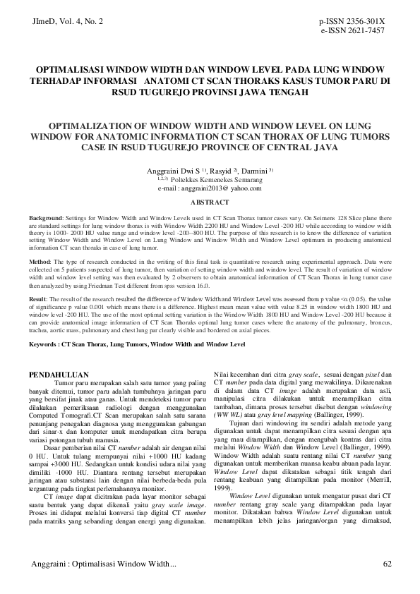 (PDF) Optimalization of Window Width and Window Level on Lung Window ...