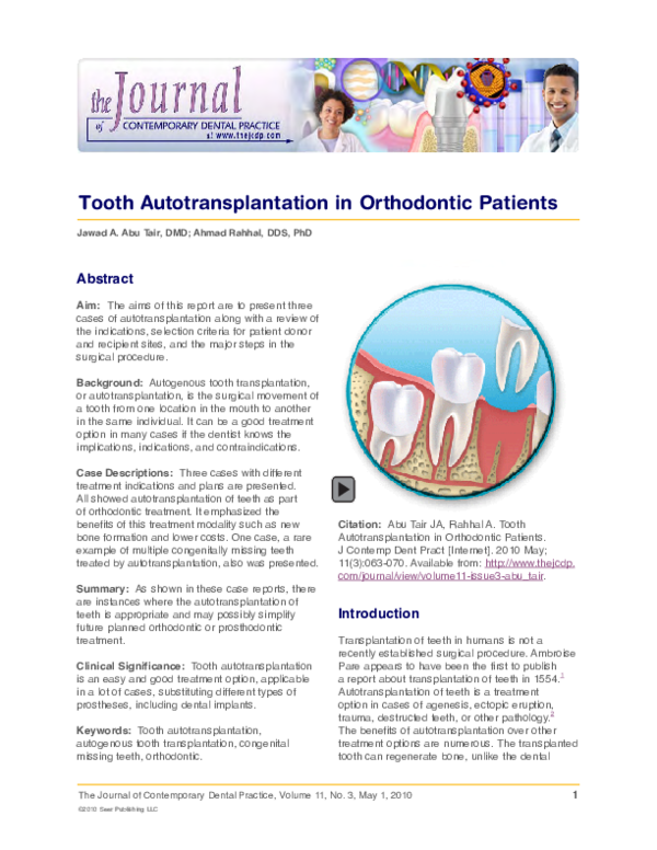 (PDF) Tooth autotransplantation in orthodontic patients