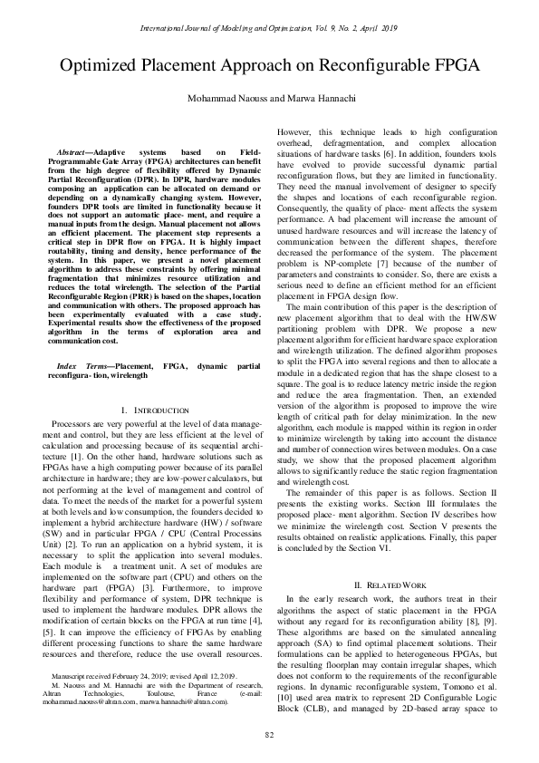 Pdf Optimized Placement Approach On Reconfigurable Fpga