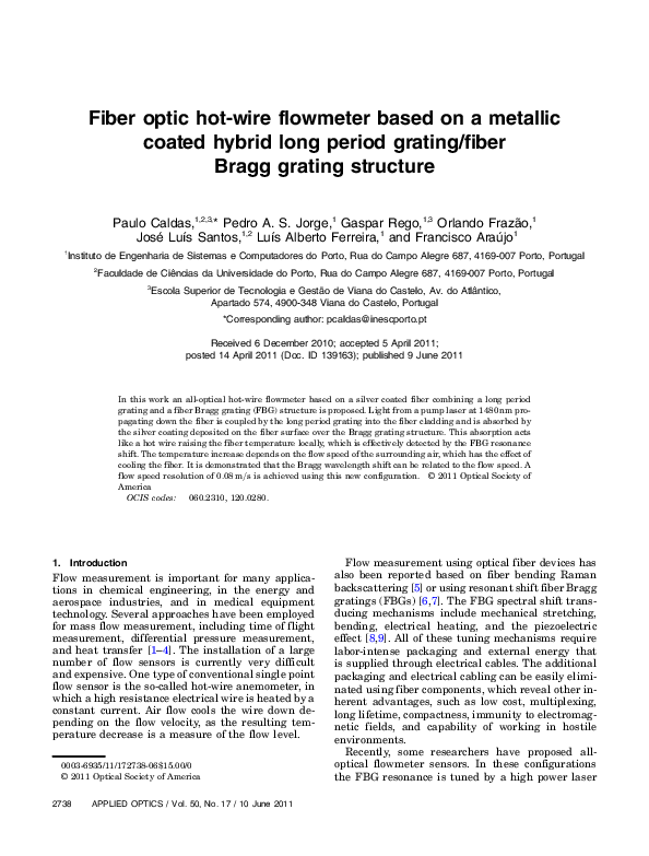 (PDF) Fiber optic hot-wire flowmeter based on a metallic coated hybrid long period grating/fiber ...