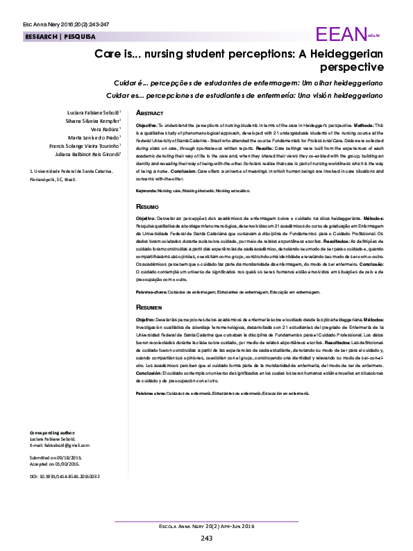 (PDF) Care is... nursing student perceptions: A Heideggerian perspective