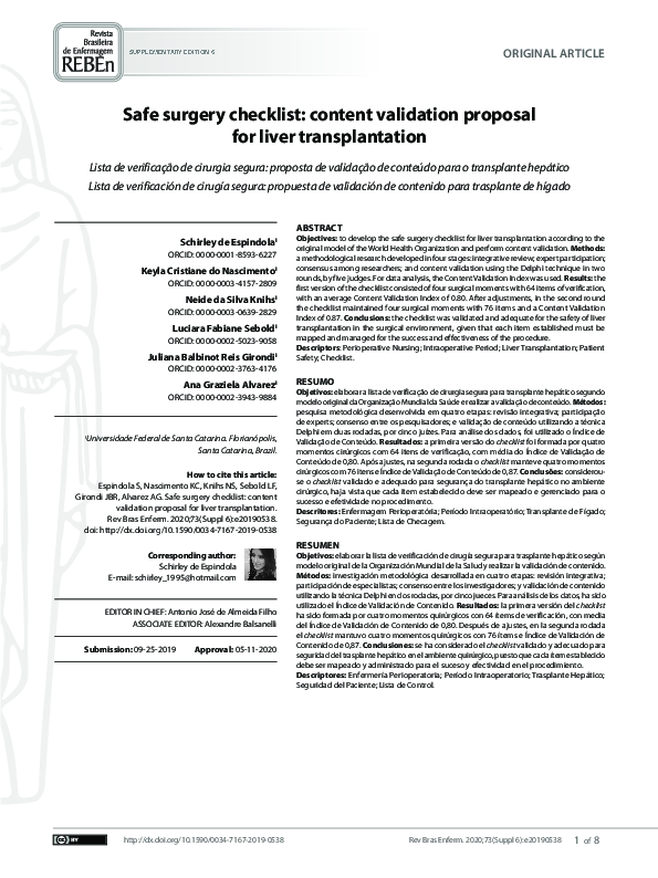 (PDF) Safe surgery checklist: content validation proposal for liver ...
