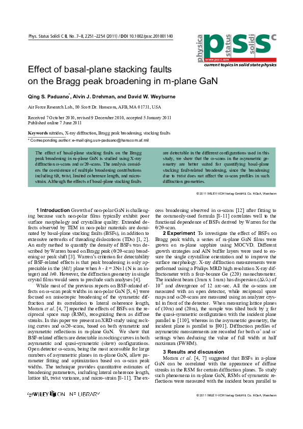 (PDF) Effect of basal-plane stacking faults on the Bragg peak ...