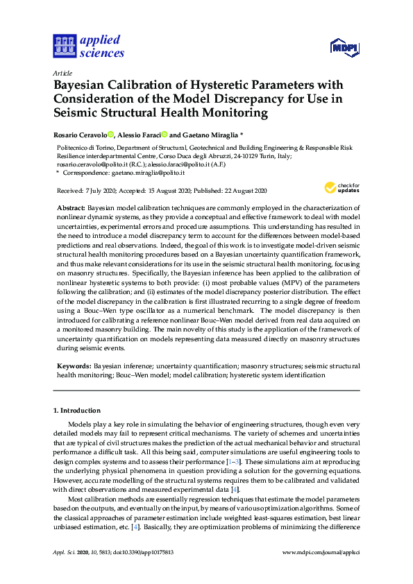 Pdf Bayesian Calibration Of Hysteretic Parameters With Consideration Of The Model Discrepancy
