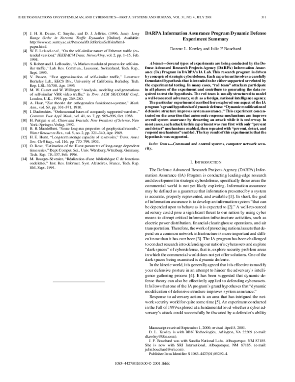 (PDF) DARPA Information Assurance Program dynamic defense experiment ...