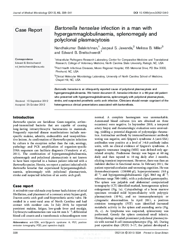 (PDF) Bartonella henselae infection in a man with ...