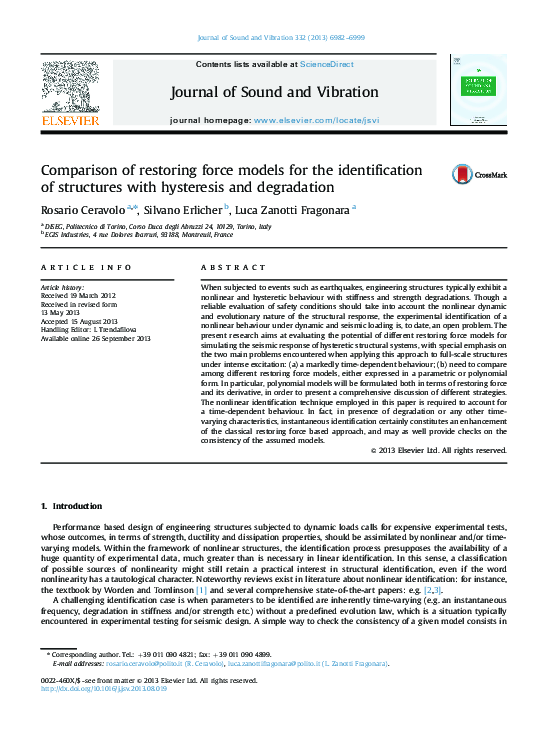 (PDF) Comparison of restoring force models for the identification of ...