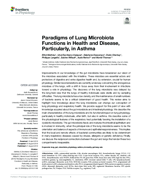 (PDF) Paradigms of Lung Microbiota Functions in Health and Disease, Particularly, in Asthma