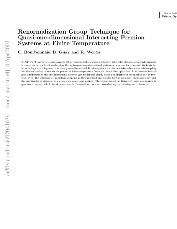 (PDF) Renormalization Group Technique for Quasi-one-dimensional Interacting Fermion Systems at ...